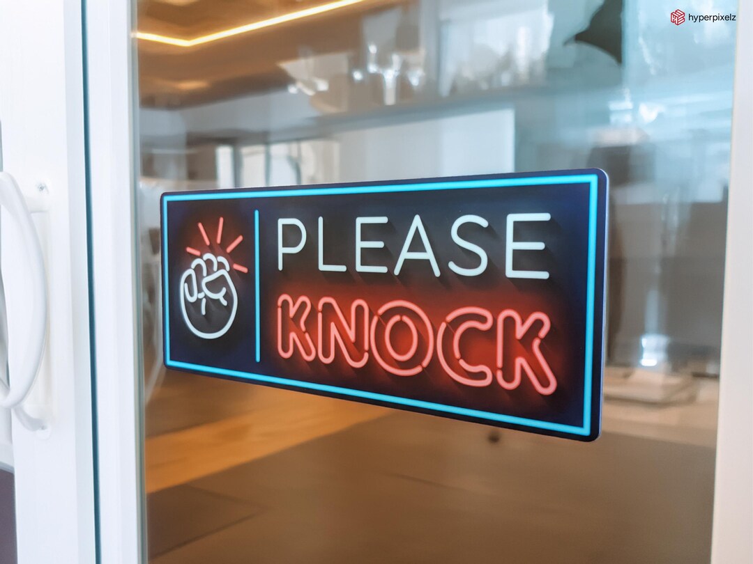 Please Knock Door Sign, Neon Light Effect, Knocking Hand Acrylic Plaque ...