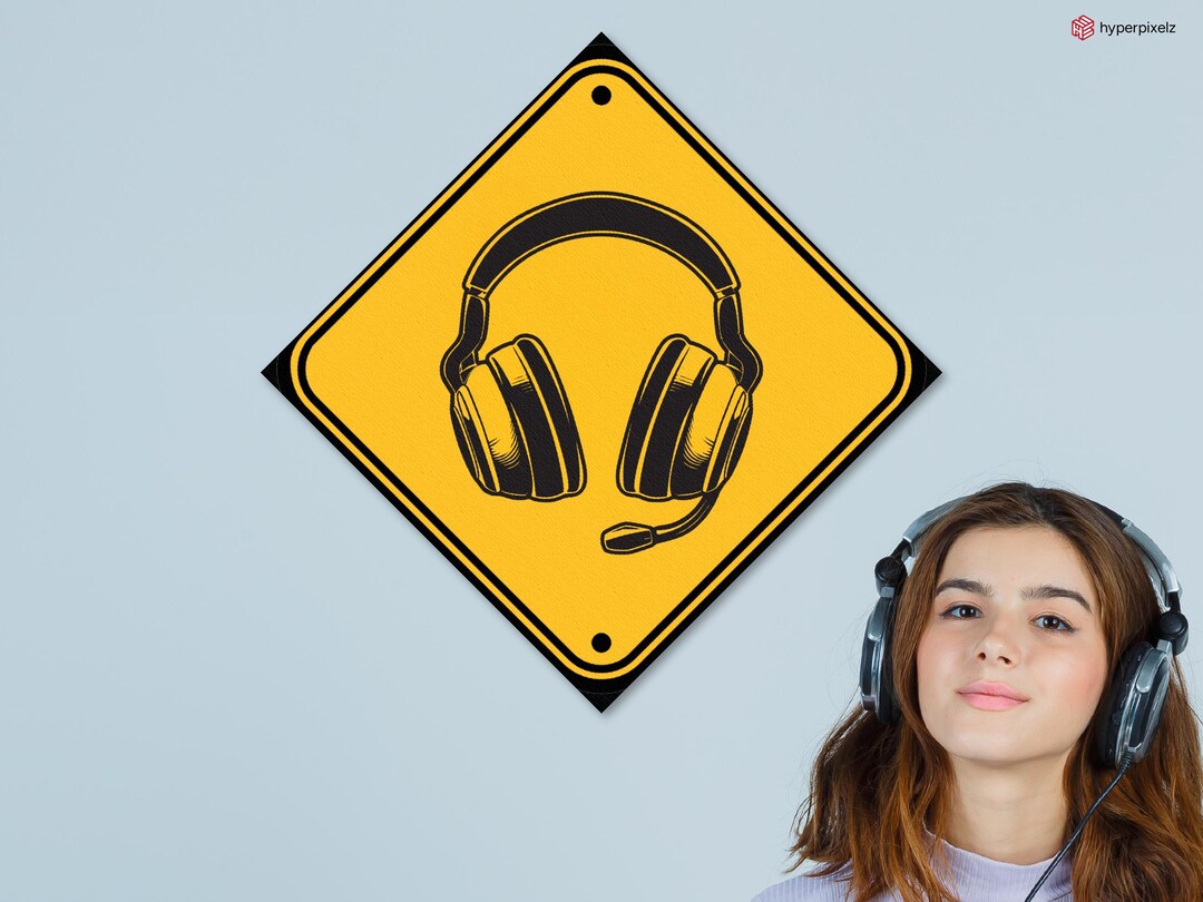 Gamer Headset Diamond Warning Canvas, Audio Gaming in Progress Wall ...