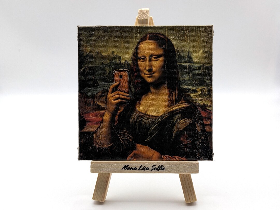 Modernised Personalised Mona Lisa Mini Canvas and Easel, Custom Message ...