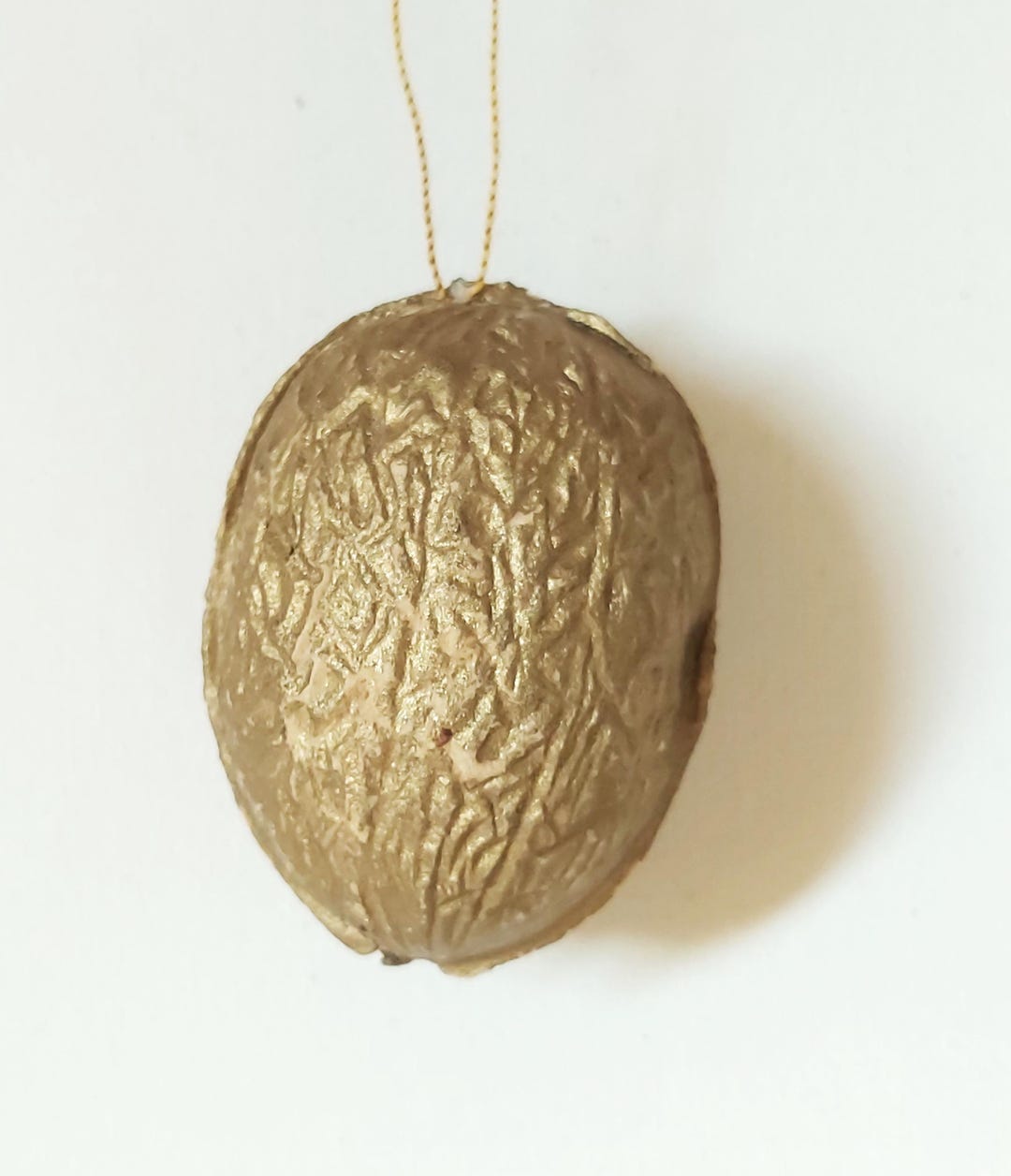 Antique Golden Paper Mache Walnut Christmas Ornament Collectible ...
