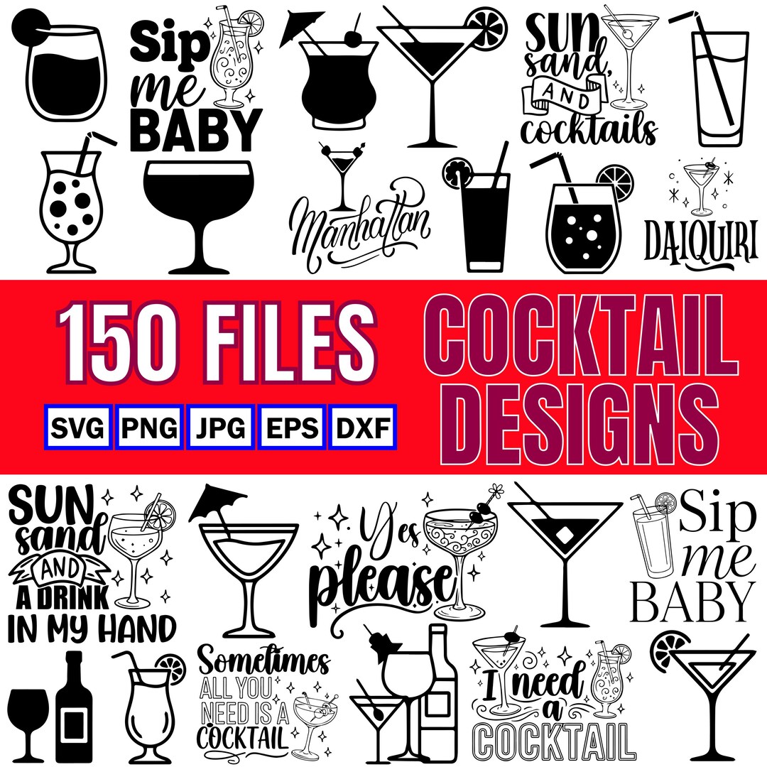 Cocktail SVG, PNG Bundle, Cut Files Cricut, Shot Glass Svg, Drink ...