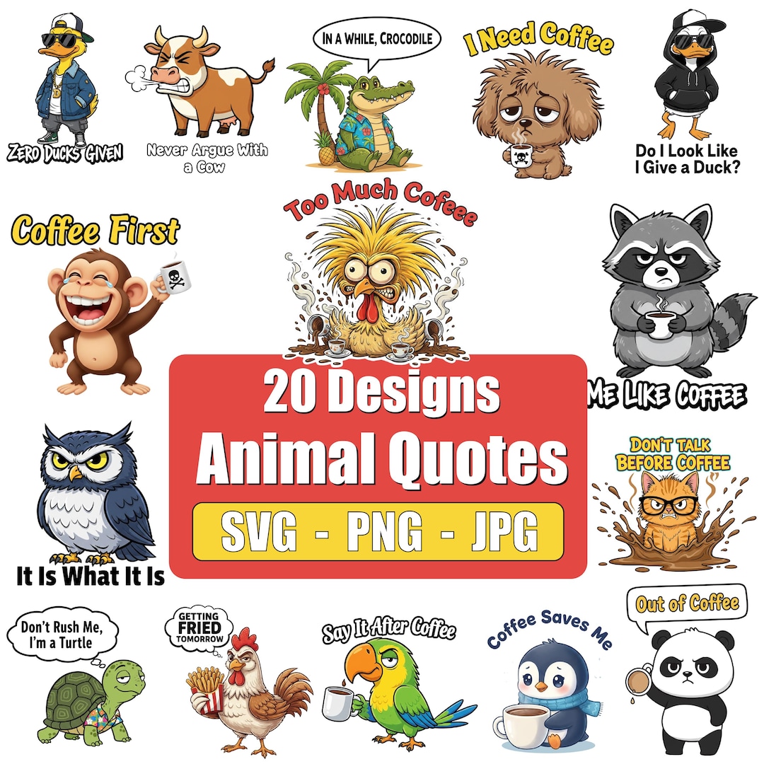 Funny Animal Quotes PNG Bundle, Sarcastic Clipart Designs (digital ...