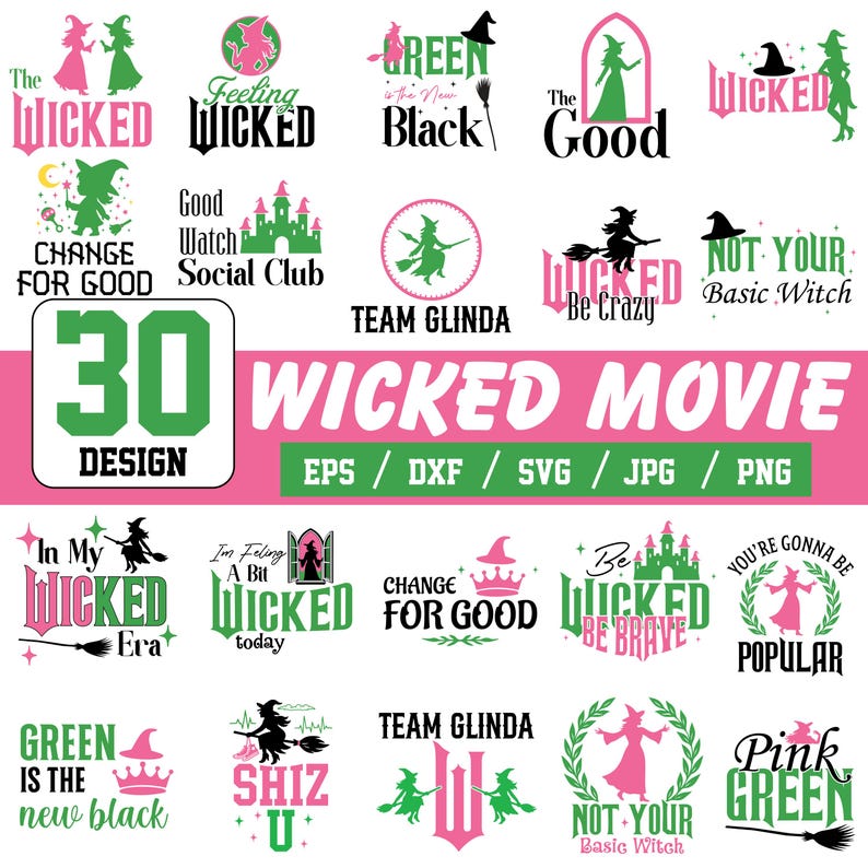 Paquete SVG de la película Wicked: pegatinas con frases musicales ...
