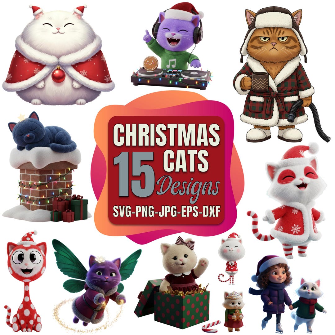 Christmas Cat Stickers | Holiday Clipart Designs (svg, Png, Jpg, Eps ...