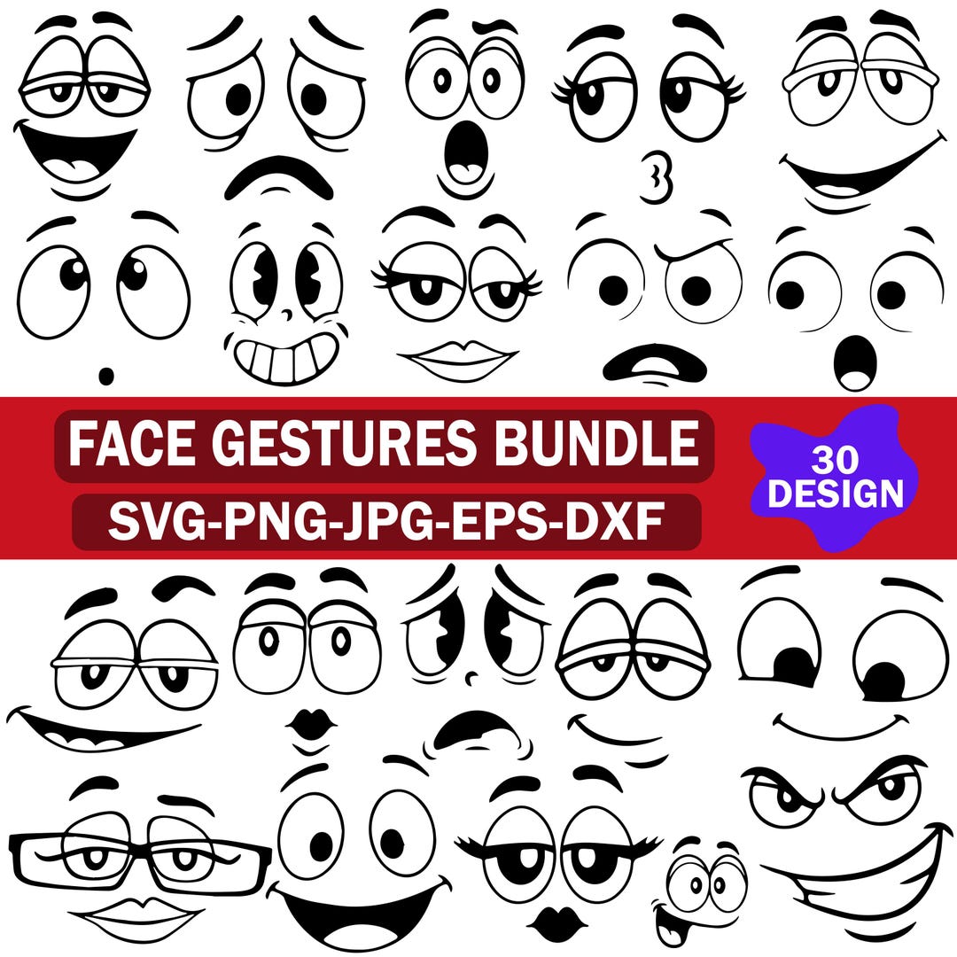 Cartoon Emotion Faces SVG Bundle, Kawaii Clipart (digital Download ...