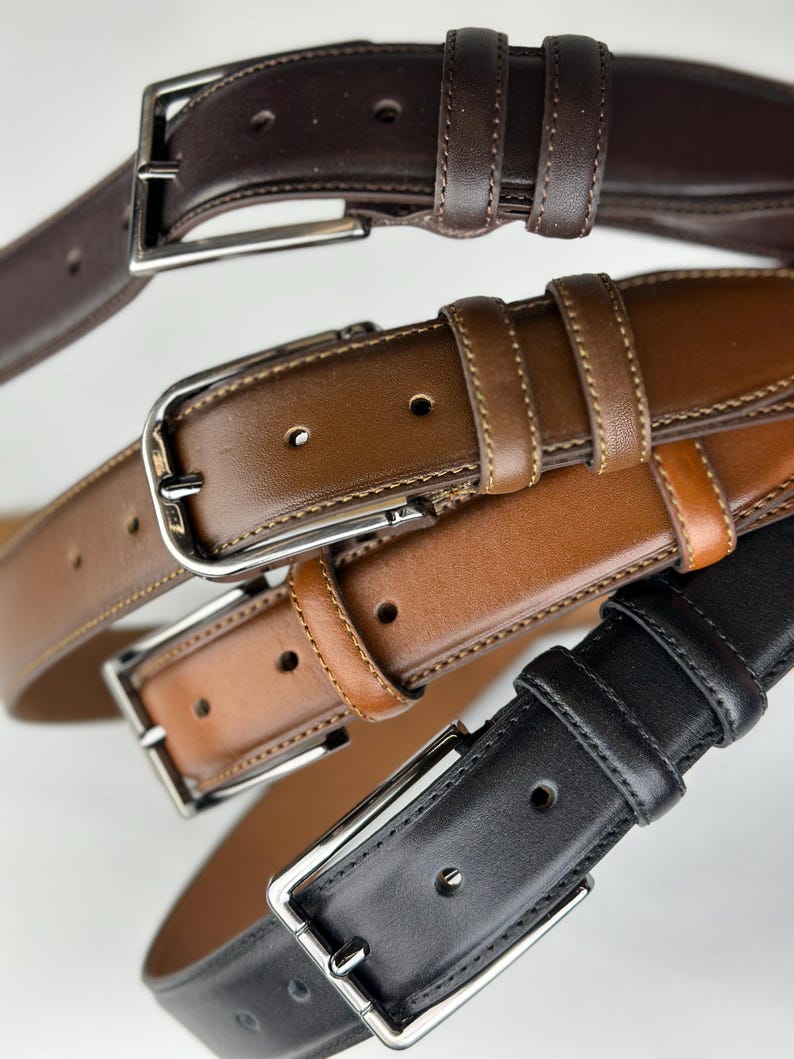 Handcrafted Stitched Leather Belt. Timeless Black, Dark Brown, Tan, and ...