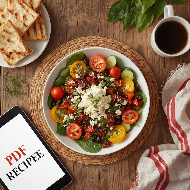 Greek Salad Recipe | Fresh Mediterranean Salad With Feta & Olives | PDF Download - Etsy