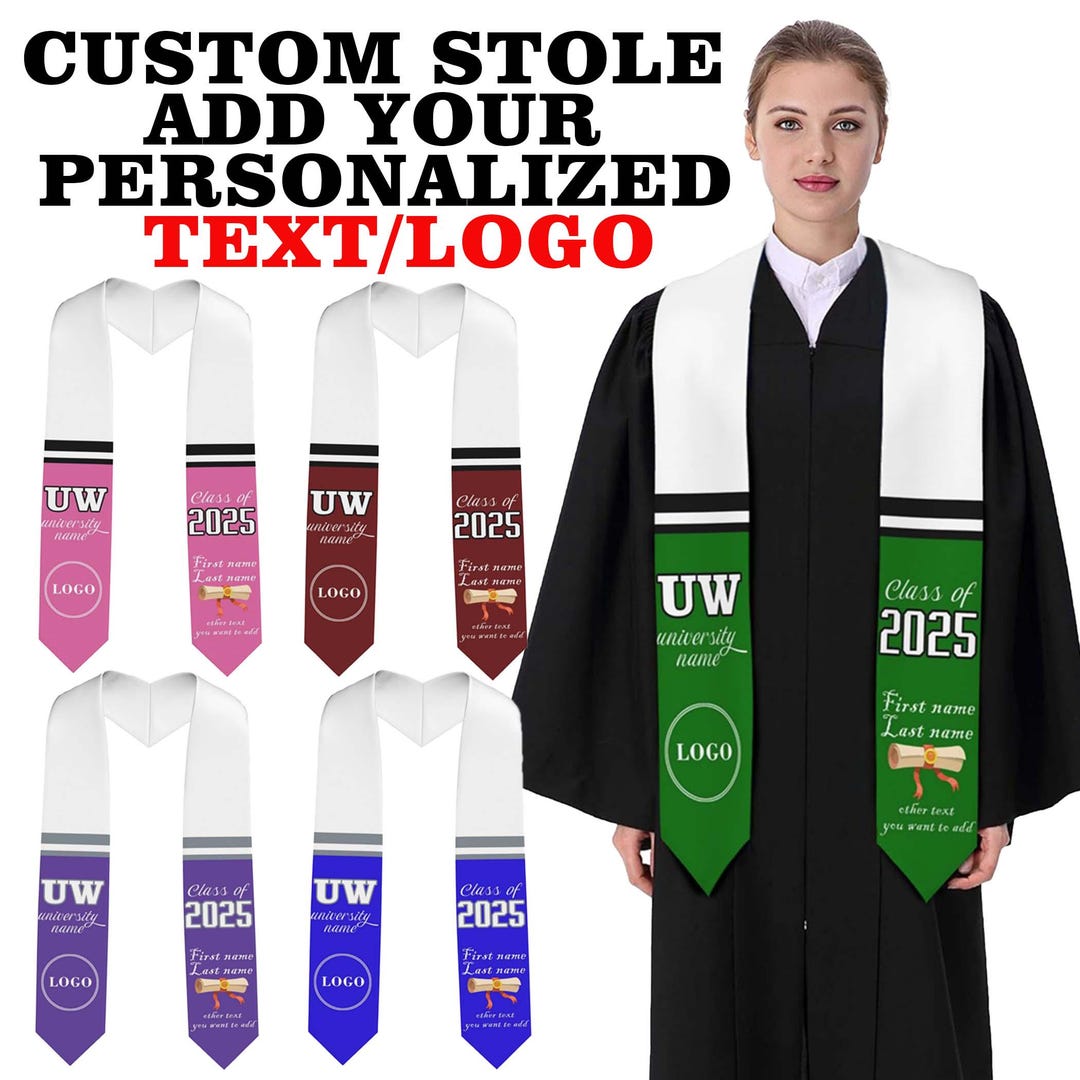Custom Graduation Stole: Personalized Initials, University Name ...