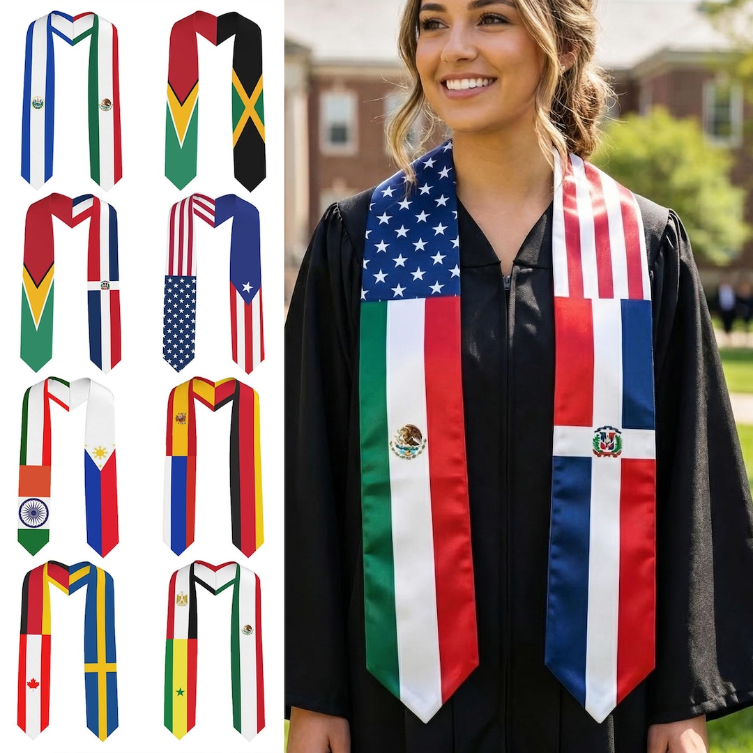 Personalized Flags Mixed Graduation Stole, Custom Graduation Stole With ...