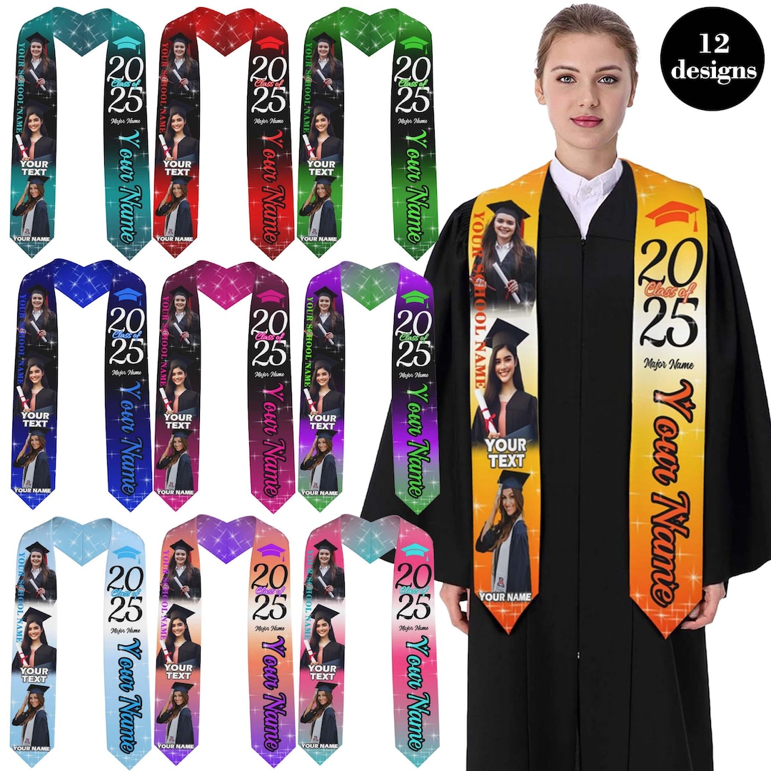 Custom Gradient Graduation Stole With Photo: Personalized Name, Class ...