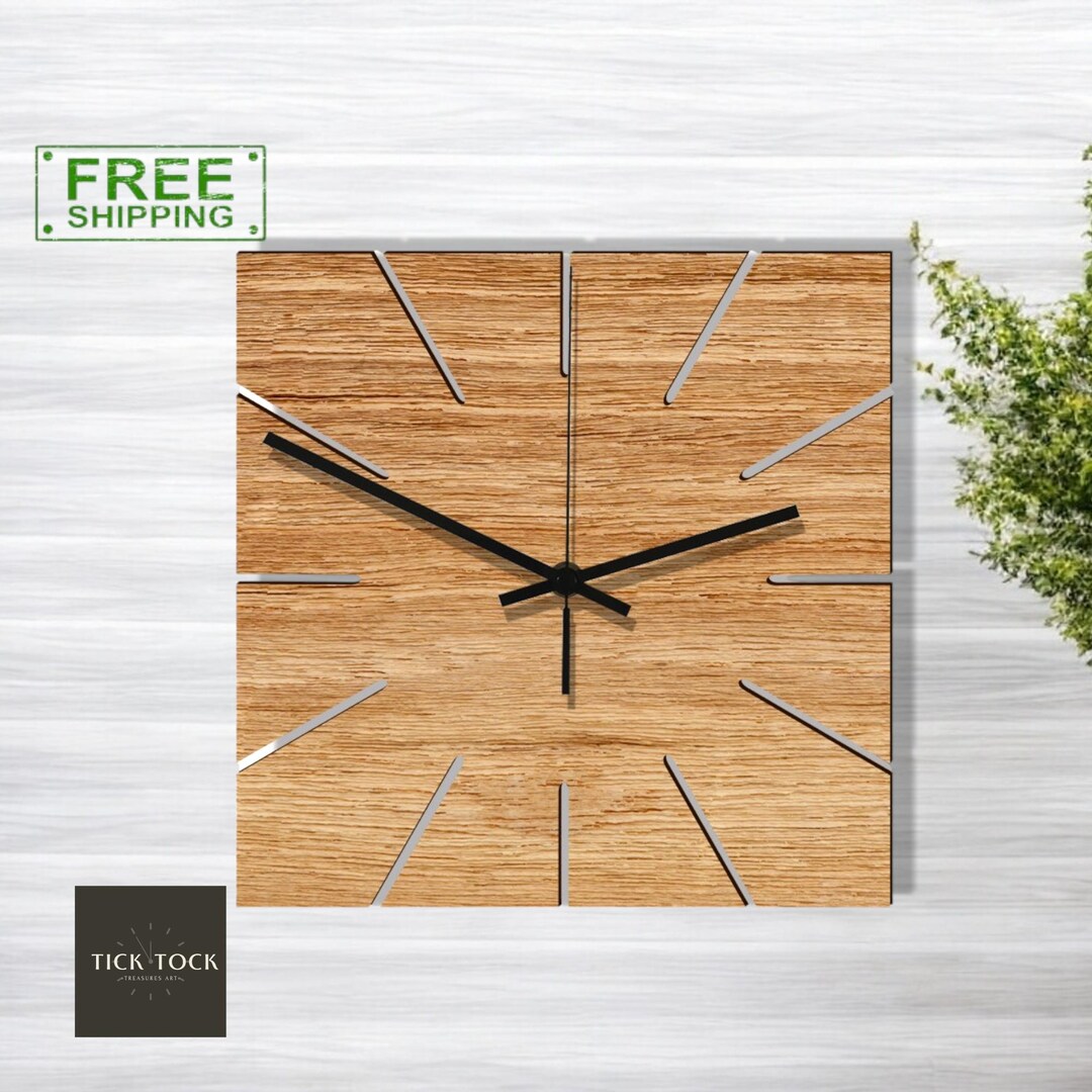 Large Square Wooden Wall Clock – Wood Silent Clock, 30 Cm Modern ...