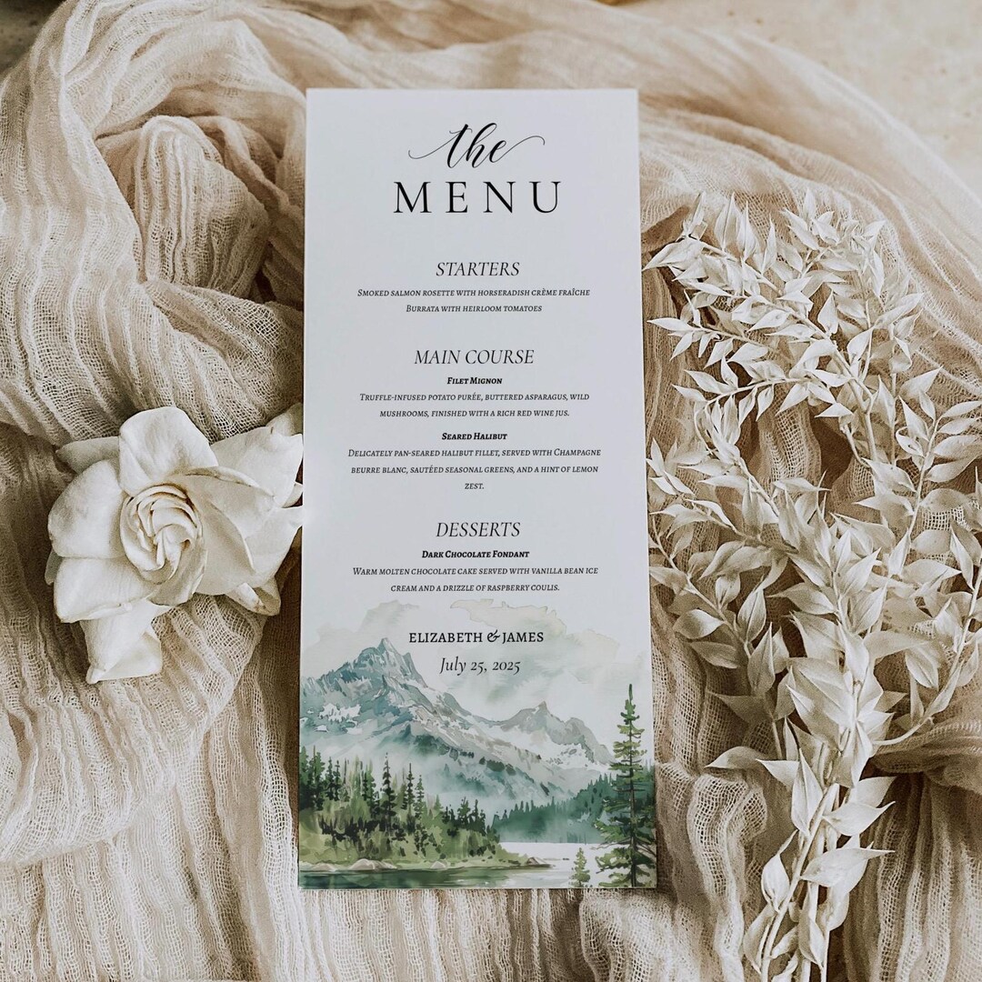 Menu Card 4x9 Inch With Landscape | Printable Landscape Wedding Menu ...