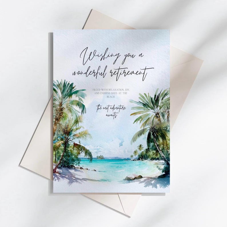 Beach Retirement Printable Card, Palm Retirement Card Template, Instant ...
