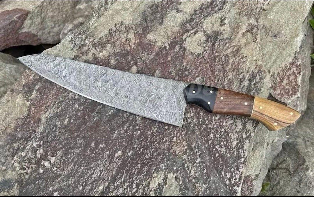 12” Handmade Damascus Fixed Blade Chef Knife Japanese Bunka Kitchen ...
