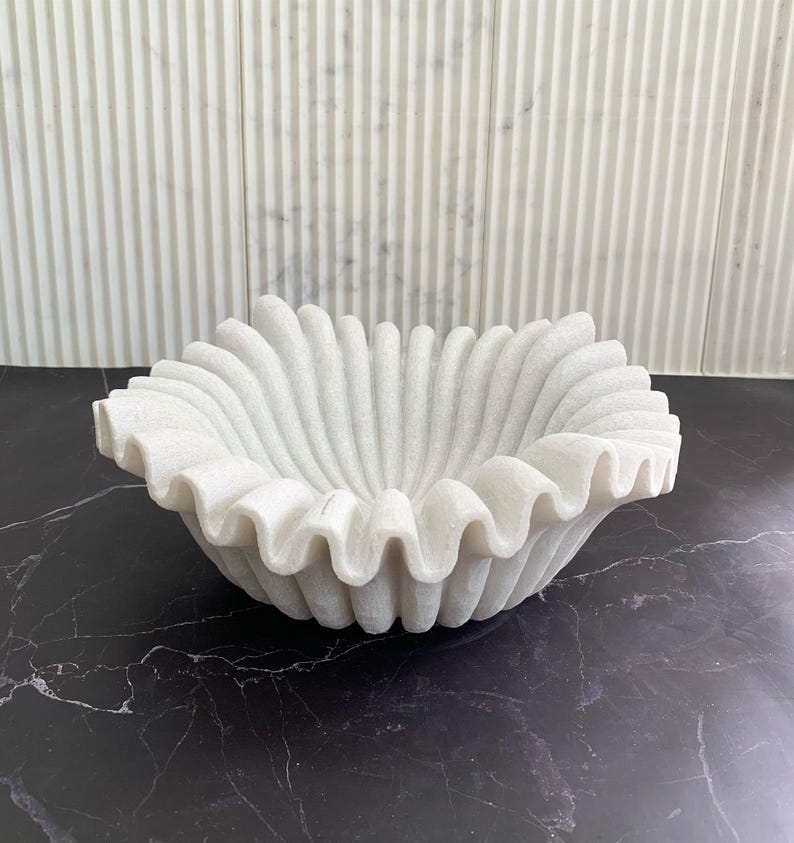 Wavy Ruffle Marble Bowl Handcrafted for Living Rooms and Table ...