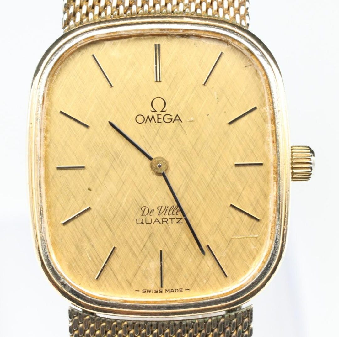 Exc+4* Vintage OMEGA De Ville Cal.1330 Quartz Gold Dial Rectangle Women ...