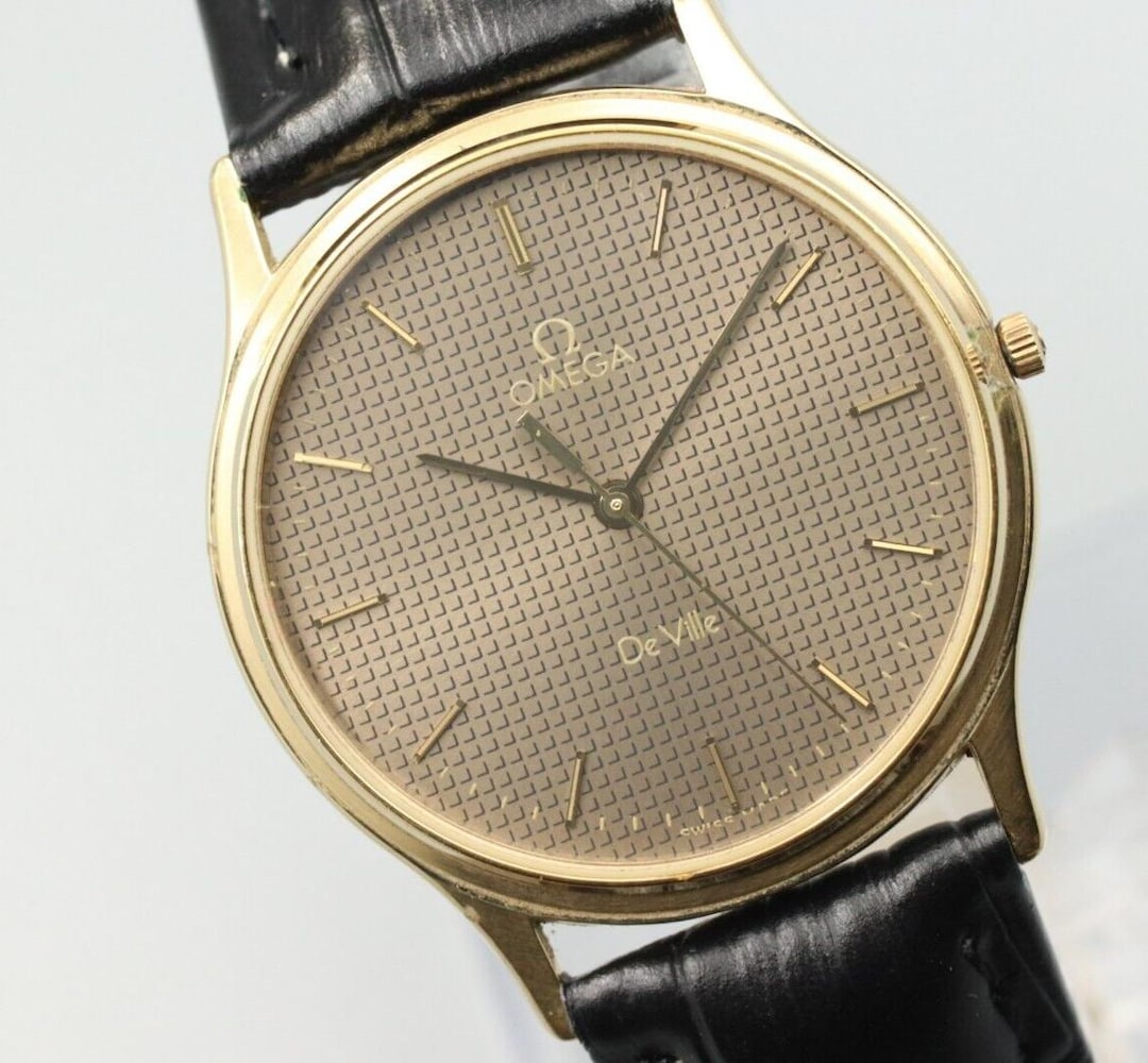 NEAR MINT* Vintage OMEGA De Ville Cal.1417 Quartz Black Dial Mens Round ...