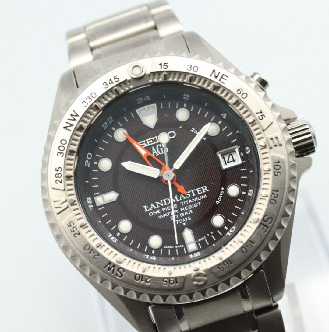 N MINT* SEIKO Landmaster 5m45-6a01 Black Dial Date Titan Gmt Kinetic ...