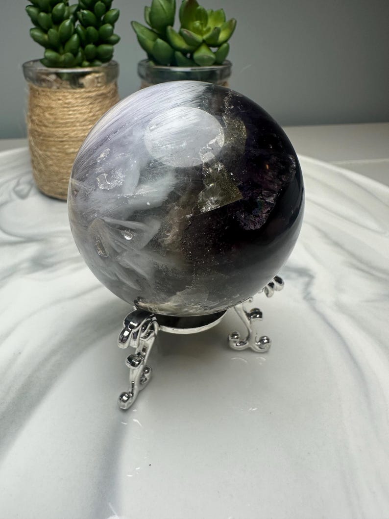 Fluorite Crystal Sphere Pyrite Inclusion Rainbow Ball Display ...