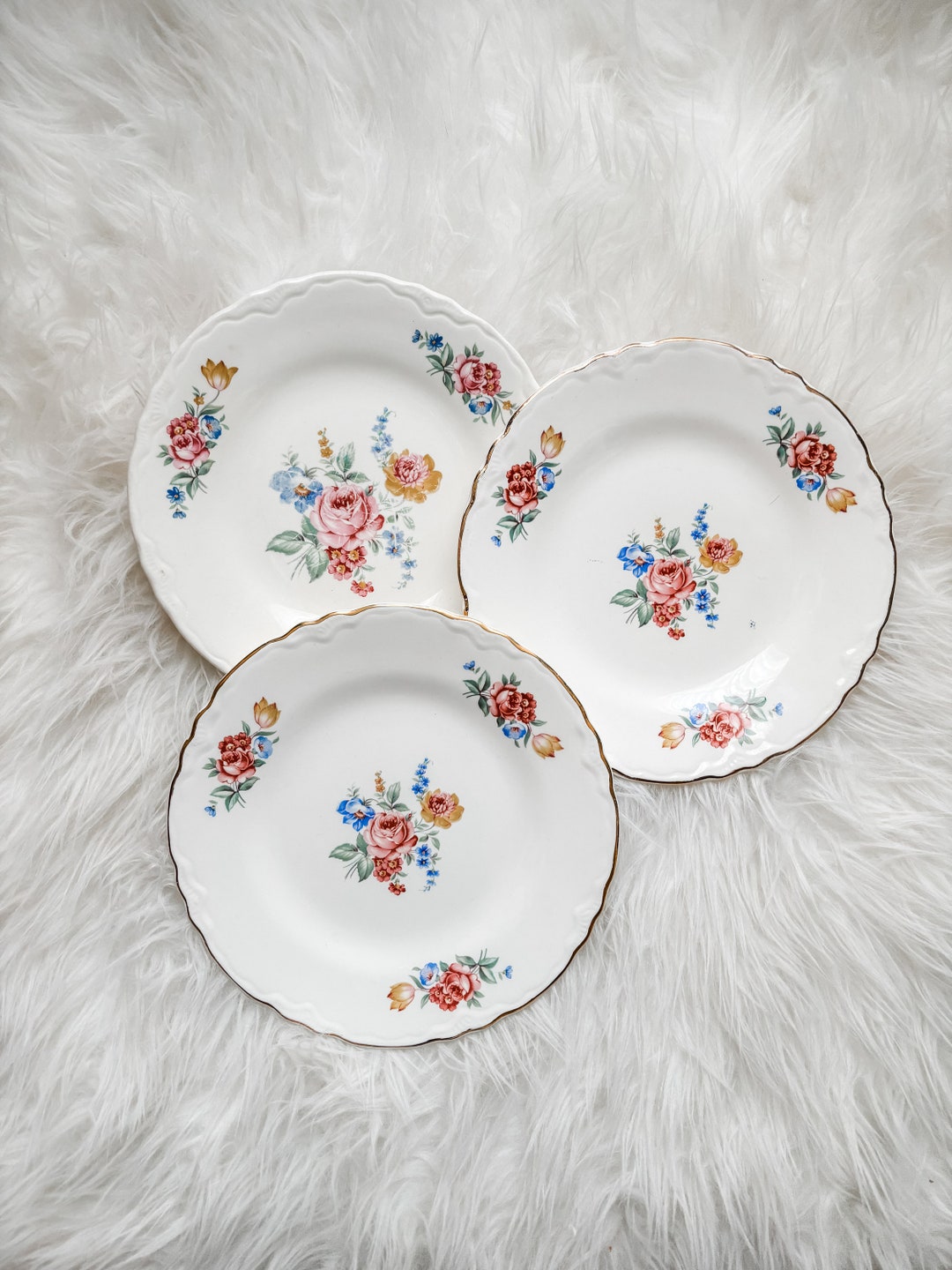 Vintage Scio Salad Plates, Mismatched Set of 3, Hazel Pattern, Shabby ...