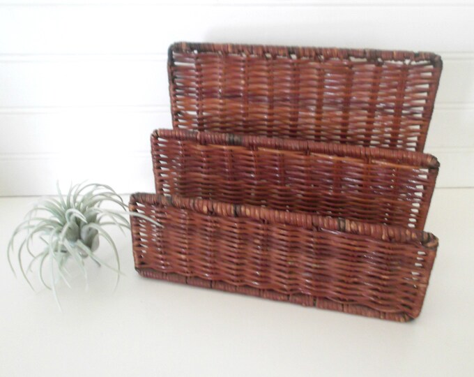 Wicker Mail Organizer, Wicker Letter Holder, Rattan Desk Organizer ...