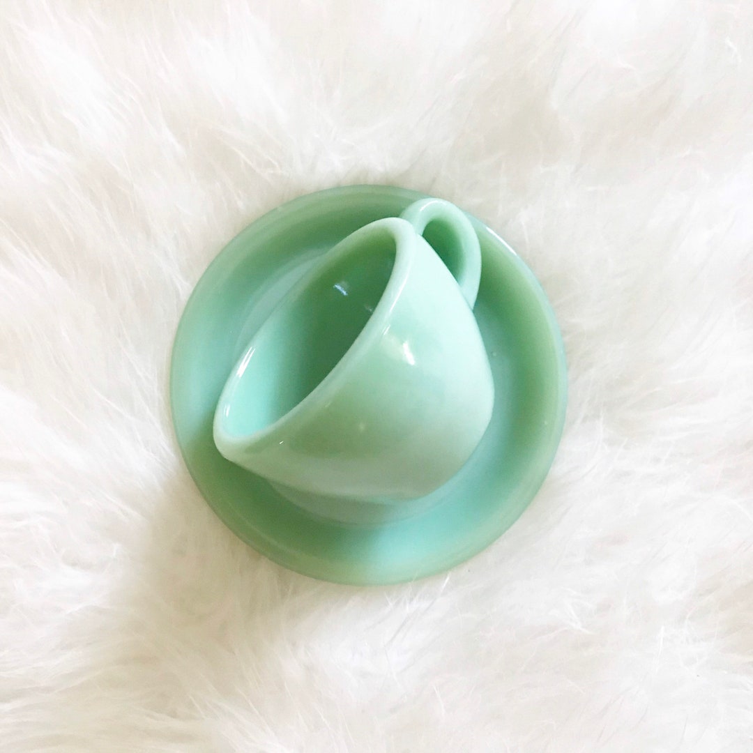 Vintage Jadeite Cup and Saucer, Fire King Jadeite Restaurant Ware, Mid ...