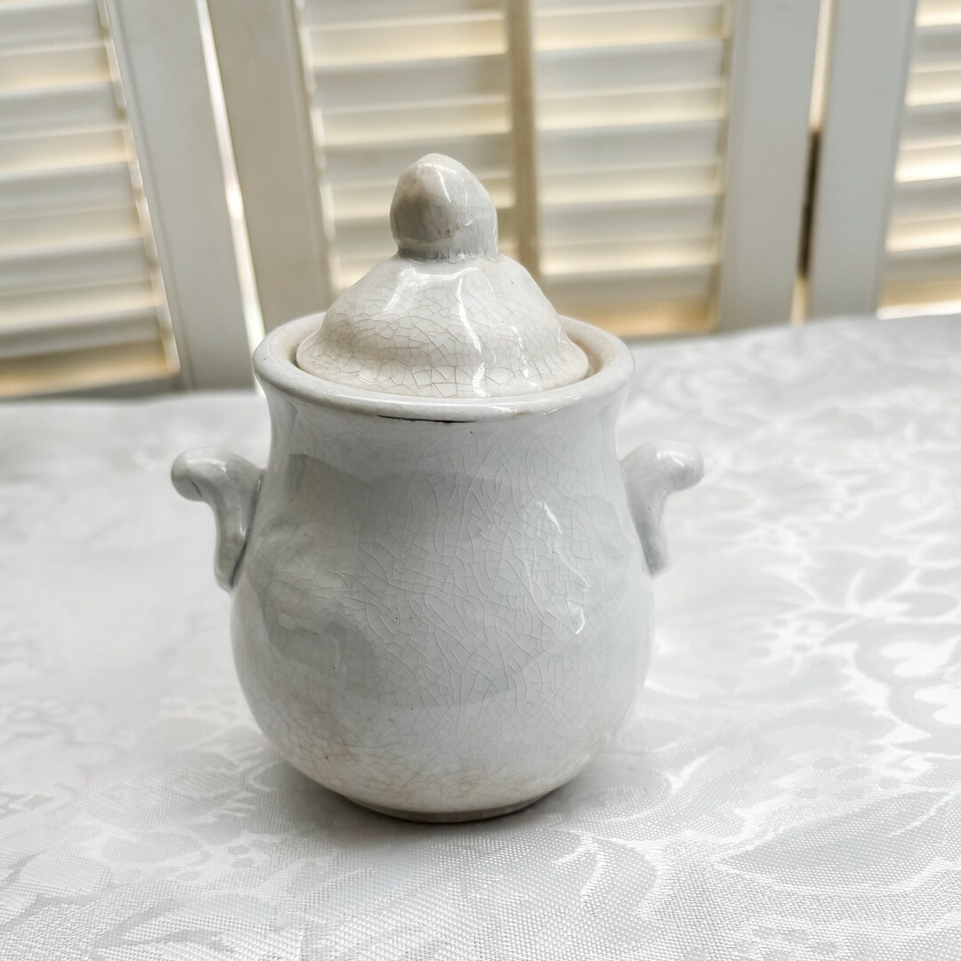 Vintage Ironstone Sugar Pot With Lid, Crazed and Stained Sugar Bowl - Etsy