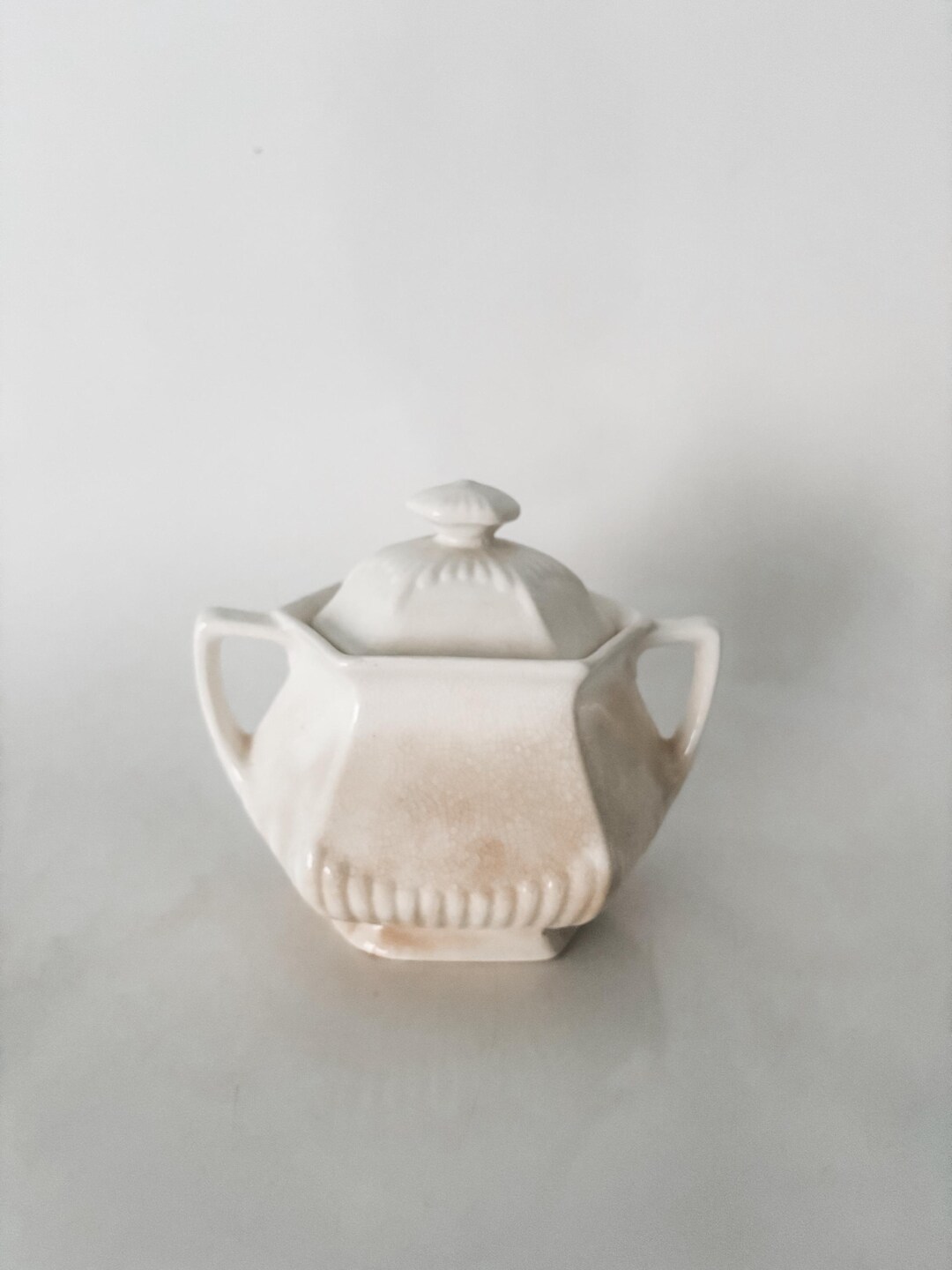 Antique Ironstone Sugar Pot: Stained & Crazed Sugar Bowl With Lid - Etsy