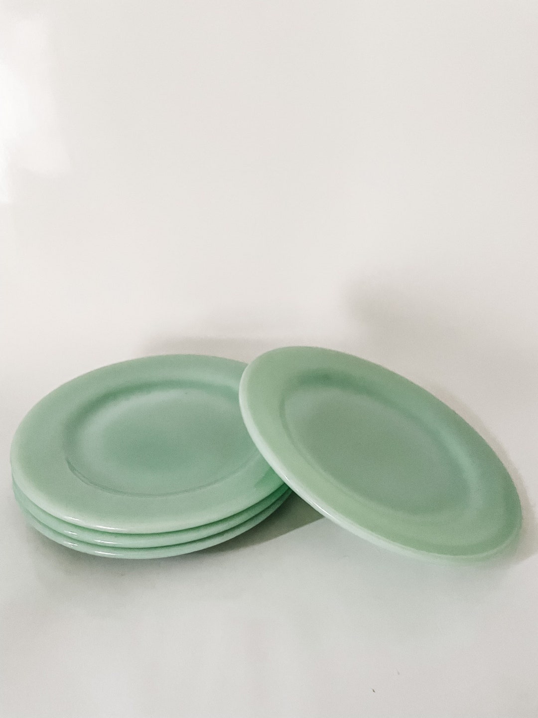 Set of 4 Fire King Jadeite Plates, 6 3/4 Vintage Jadite Restaurant Ware ...