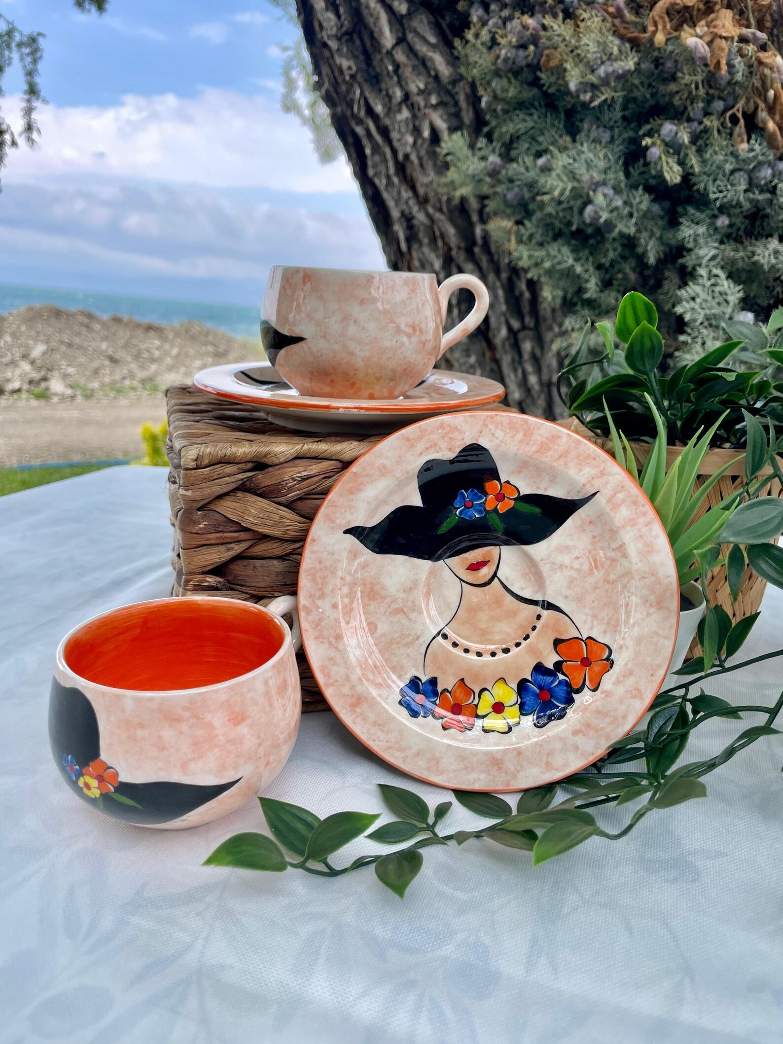 Turkish Handmade Ceramic Coffee Set, Coffee Serving Set With Bowl Gift ...