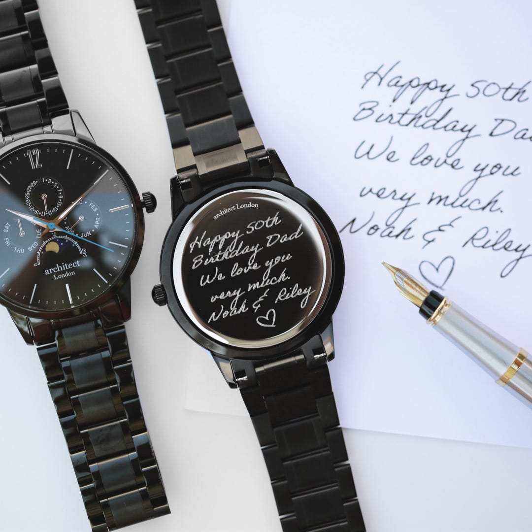 Engraved Handwritten Mens Apollo Moonphase Watch | Executive Architect ...