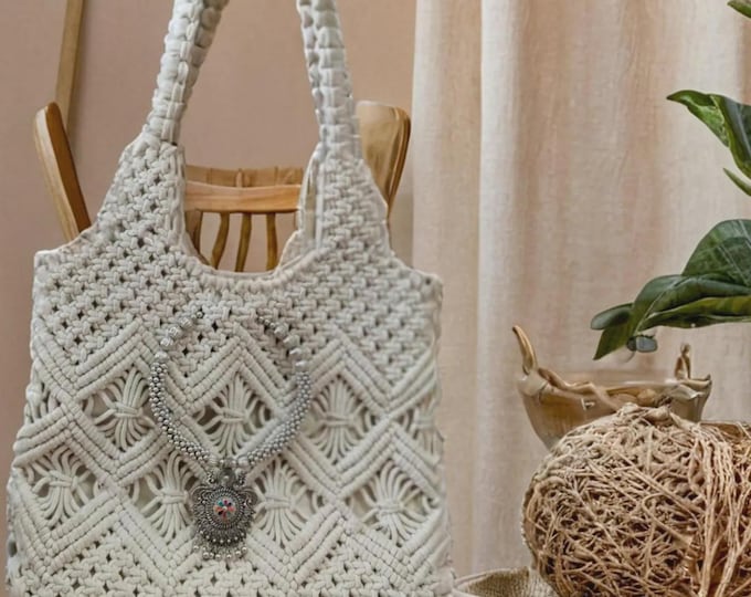 Boho Macrame Shoulder Bag With Vintage Accent – Handcrafted Handmade ...