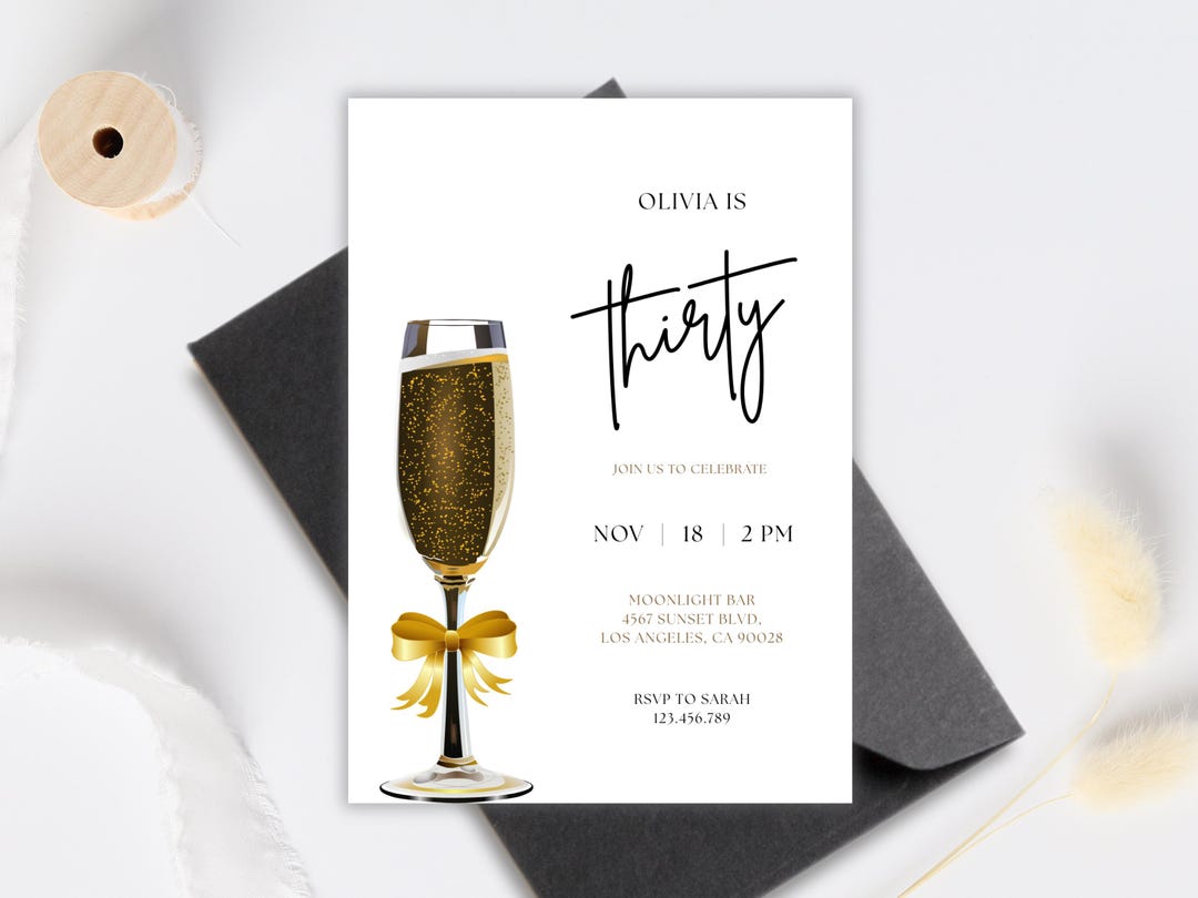 Editable 30th Birthday Champagne Invitation Template (digital Download ...