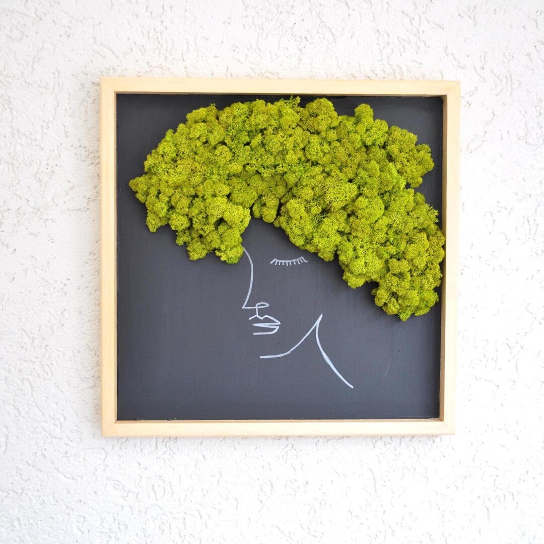 Woman Face Moss Wall Art: Handmade Botanical Portrait, Eco-friendly ...