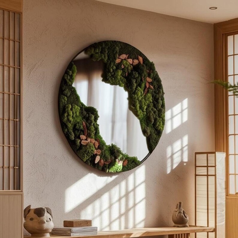 Preserved Moss Design, Handmade Moss Mirror: Natural Lichen & Bark ...