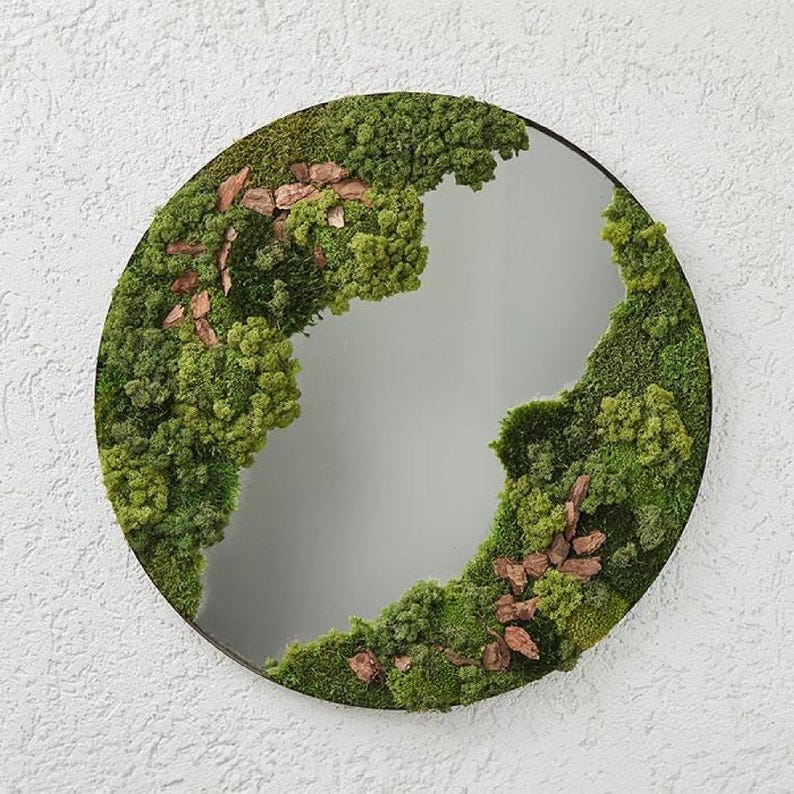 Preserved Moss Design, Handmade Moss Mirror: Natural Lichen & Bark ...