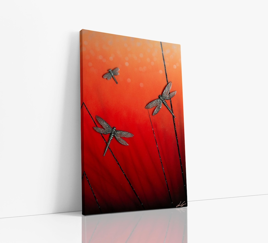 Dragonfly Painting, Nature Art Print, Landscape Art, Dragonfly Art ...