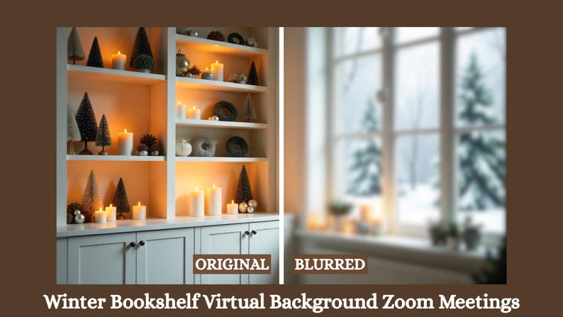 Winter Bookshelf Zoom Background, Cozy Christmas Home Office Backdrop ...