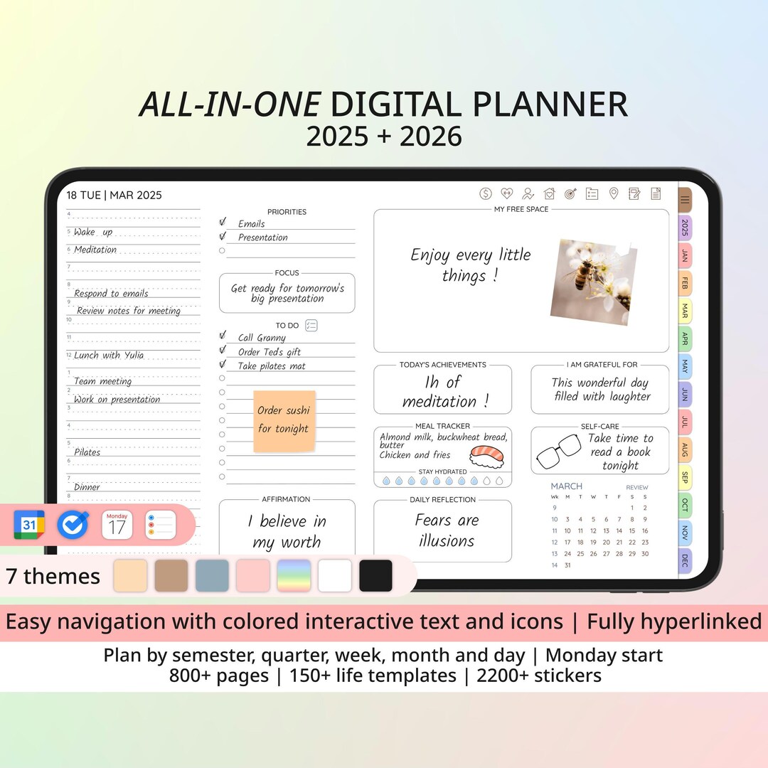 All-in-one Digital Planner 2025 2026, Google Planner, Apple Planner ...