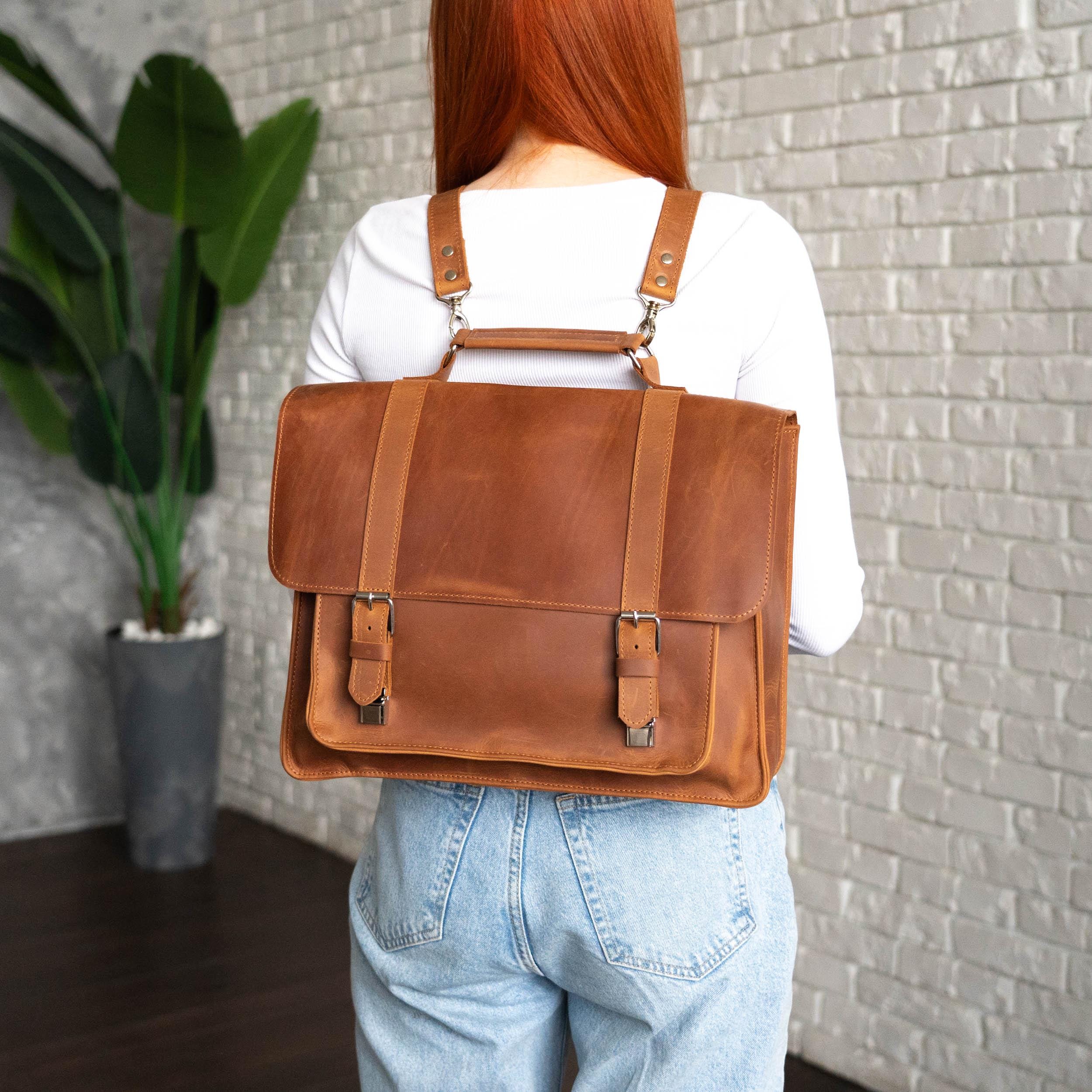 Leather Backpack Briefcase, Convertible Backpack Messenger, Leather ...