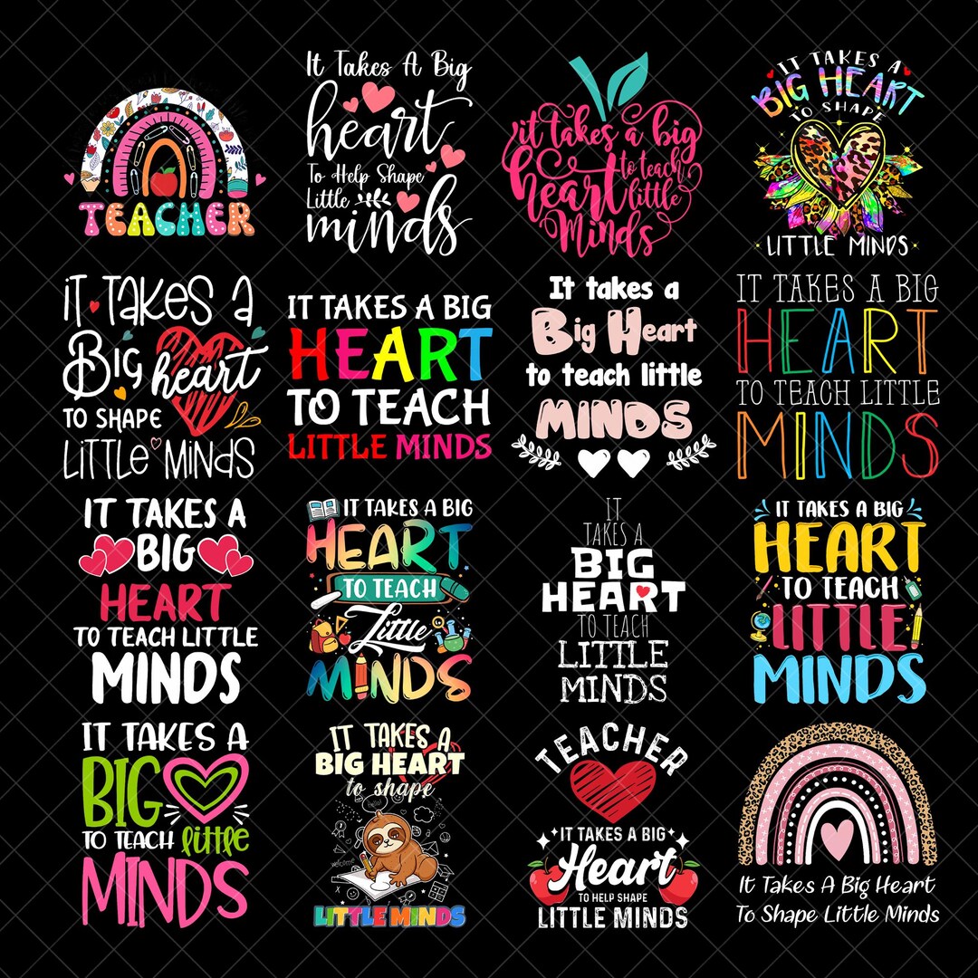 It Takes a Big Heart to Shape Little Minds PNG Bundle, Preppy Teacher ...