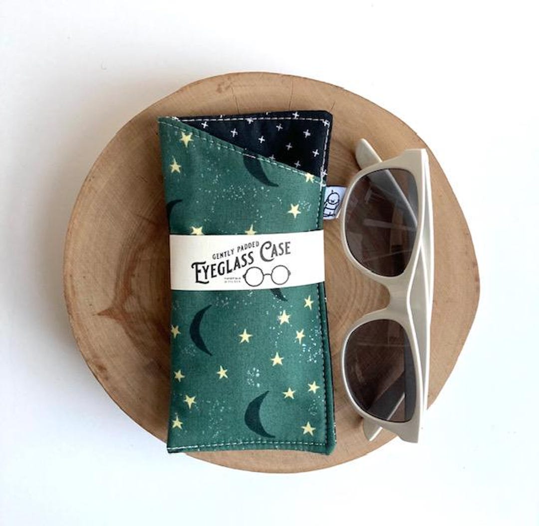 Celestial Moon Print Padded Eyeglass Case: Soft Fabric Sunglasses Pouch ...