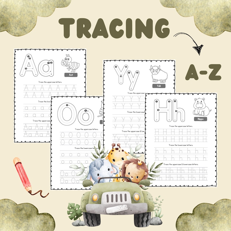 Alphabet Tracing A-Z Worksheets (upper & Lower Case) - Etsy