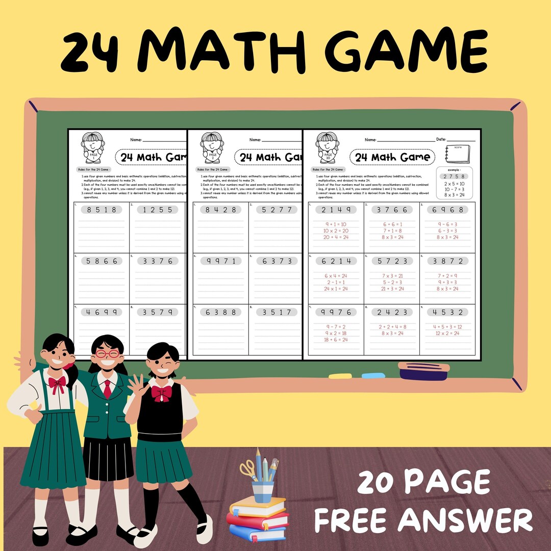 Make 24 Maths Game Practice Worksheets (add, Subtract, Multiply, Divide ...