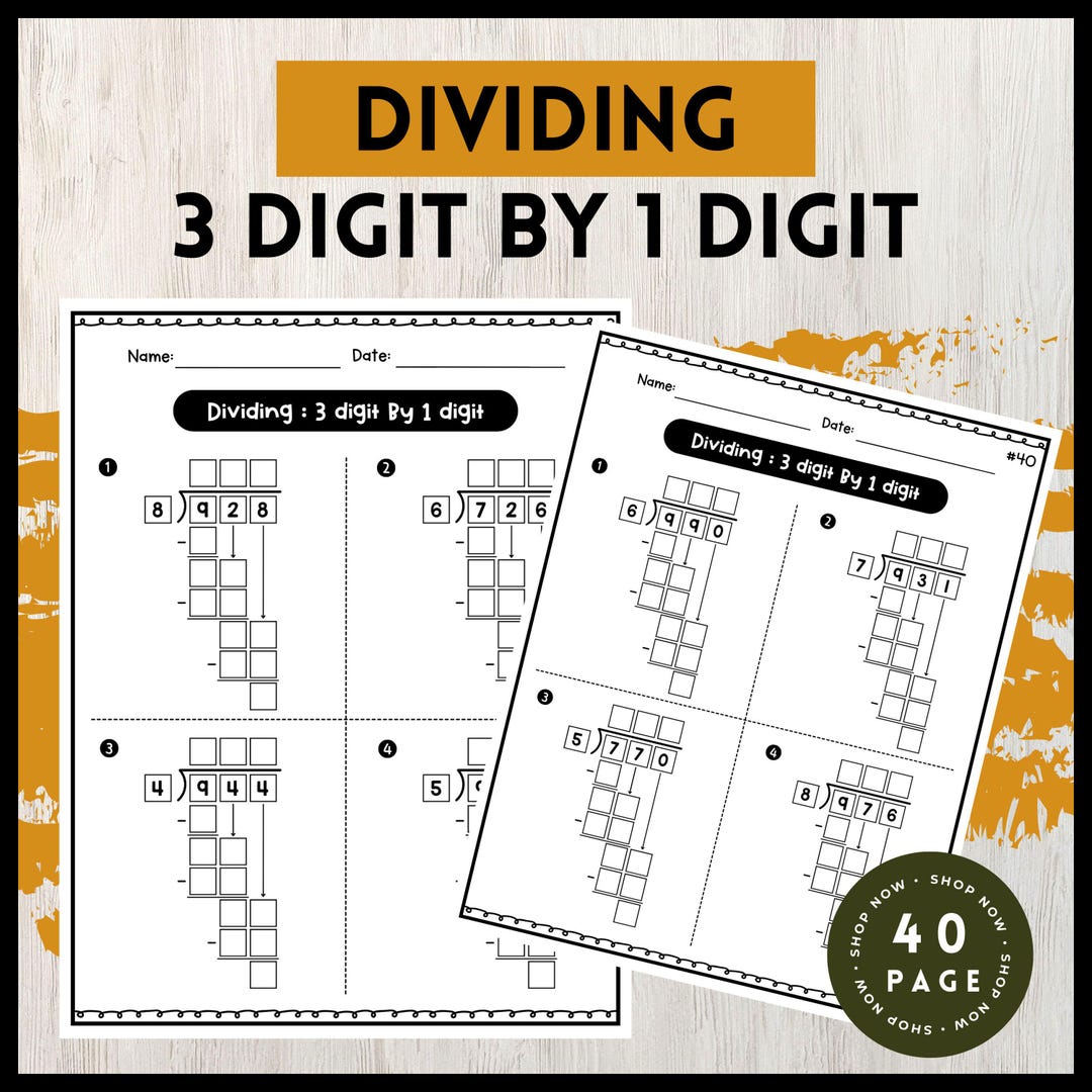 3 Digit by 1 Digit Long Division Worksheets (3 Digit Answer) - Etsy