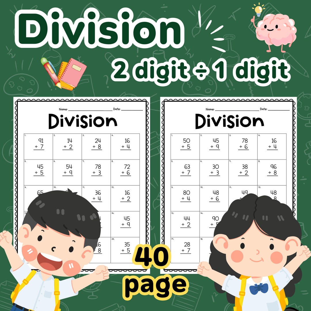 2 Digit by 1 Digit Division Worksheet - Etsy