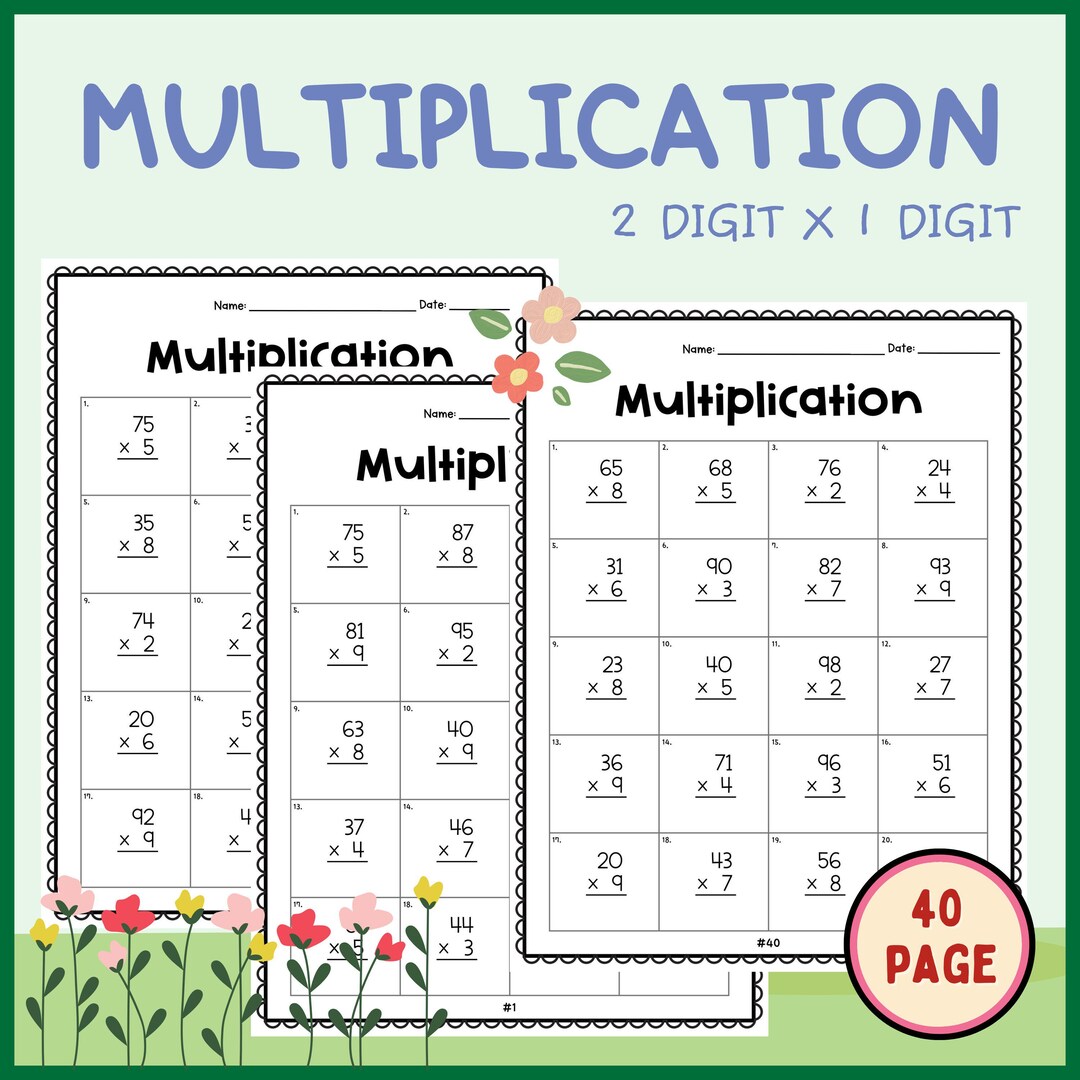 2 Digit by 1 Digit Multiplication Worksheet for Kids - Etsy