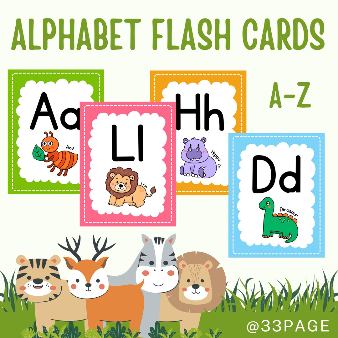 Alphabet Flash Cards A-Z Animal Cute (upper & Lower Case) - Etsy