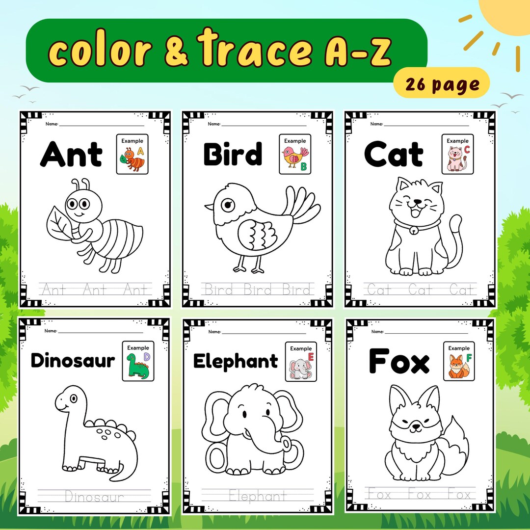 Alphabet Color and Tracing A-Z Worksheets Animal Cute - Etsy