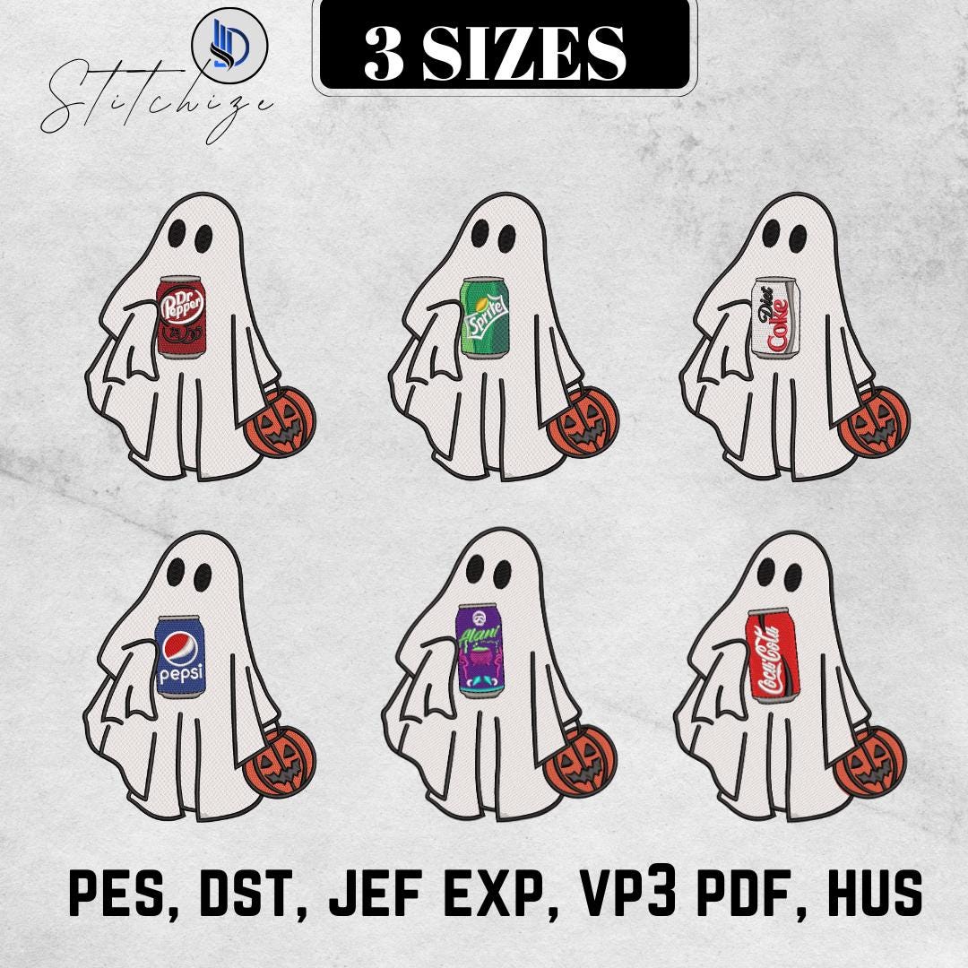 Halloween Ghost Soda Can Embroidery Design: Dr Pepper, Coke, Pepsi ...